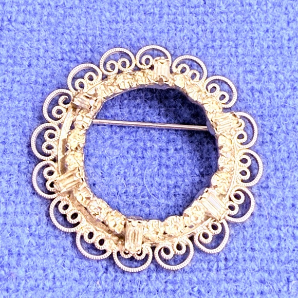 Jewelry | Sterling Silver Jf Circular Filigree Rhinestone Brooch ...